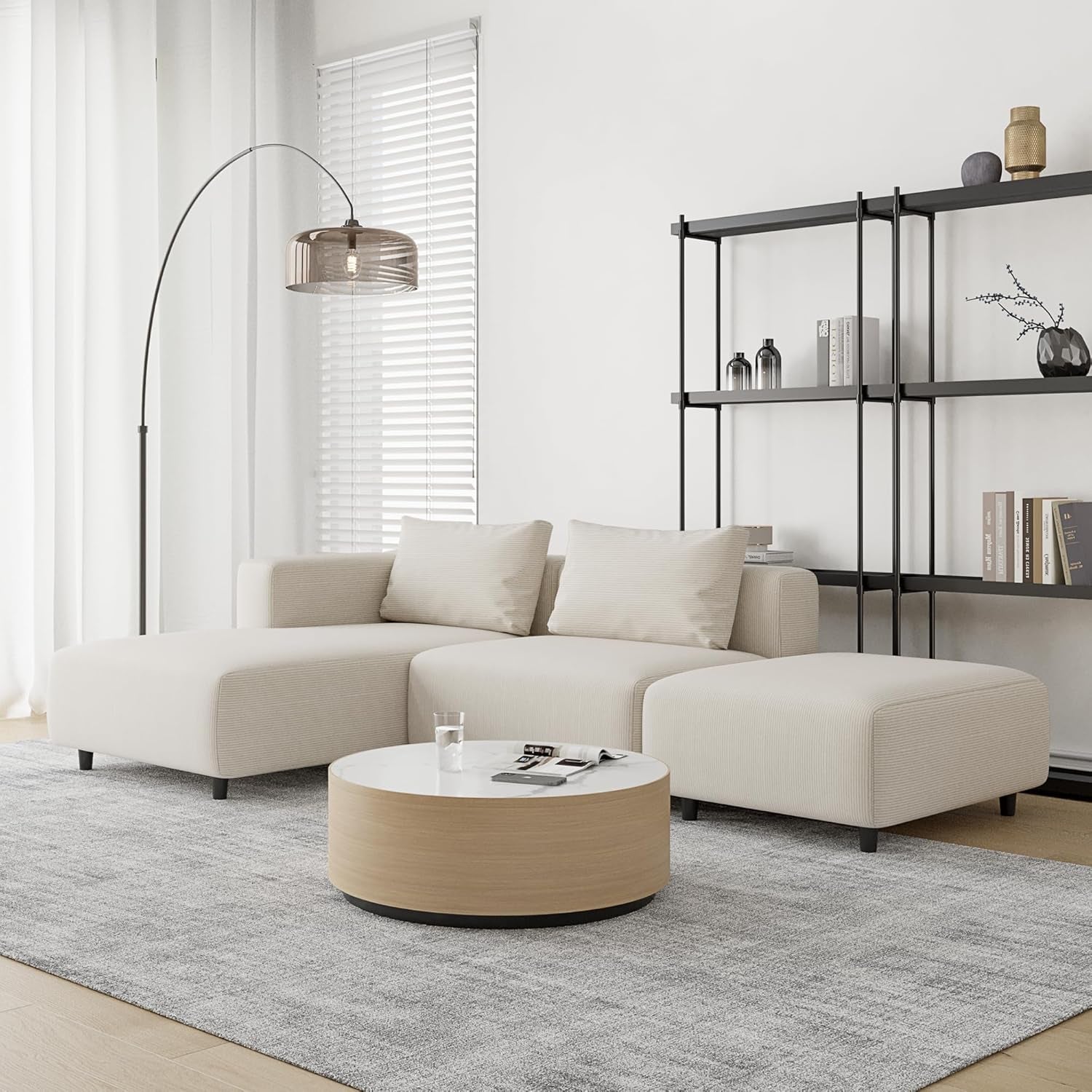 Soft Corduroy Sectional Sofa Set L Shaped Cream Modular - Get it from ...